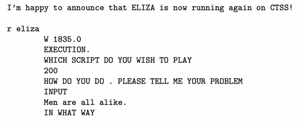 世界初のチャットボット「ELIZA」、60年の時を経て復活。オープンソース化され、UNIX系OSで実行可能に（生成AIクローズアップ） 1枚目 ...